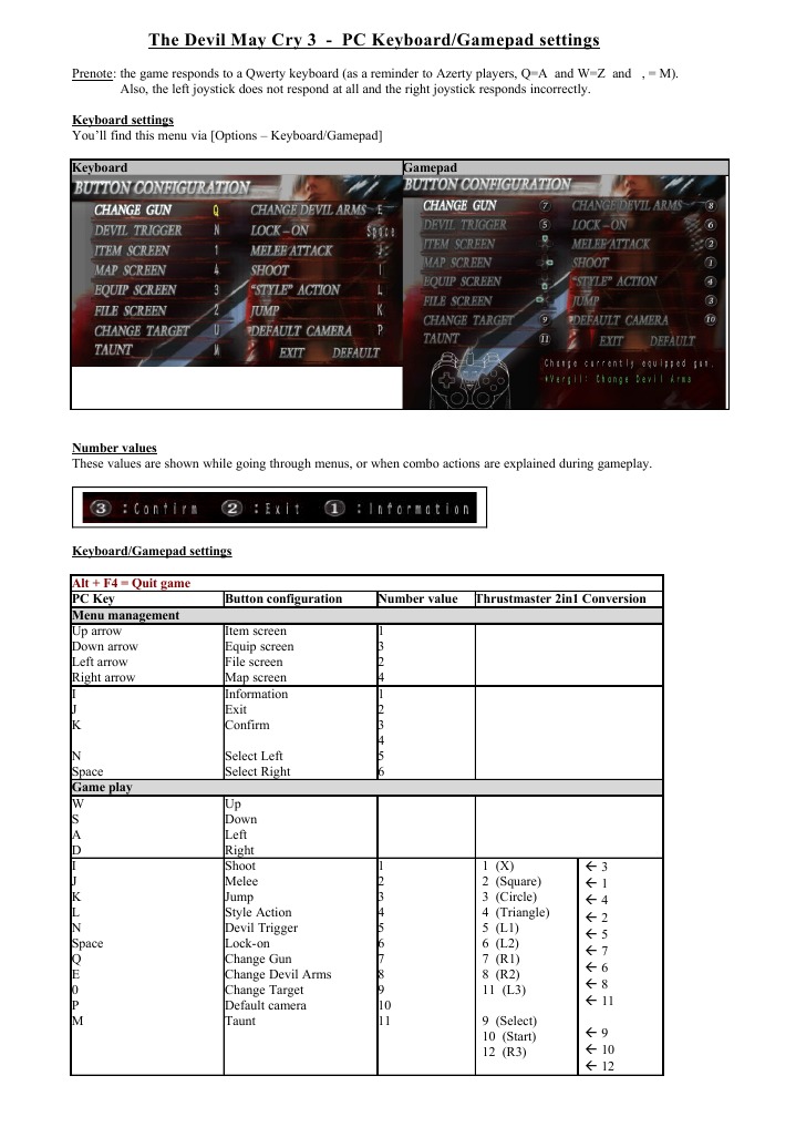 Devil May Cry 3 PC Control Guide | PDF