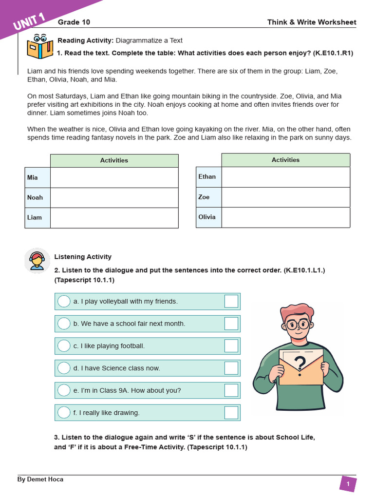 10.1 Think & Write Worksheet | PDF