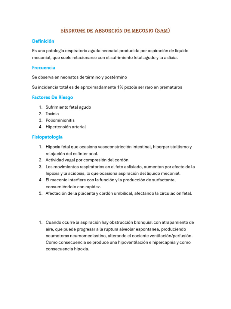 Sindrome de Absorcion de Meconio (SAM) | PDF | Feto | Sistema respiratorio
