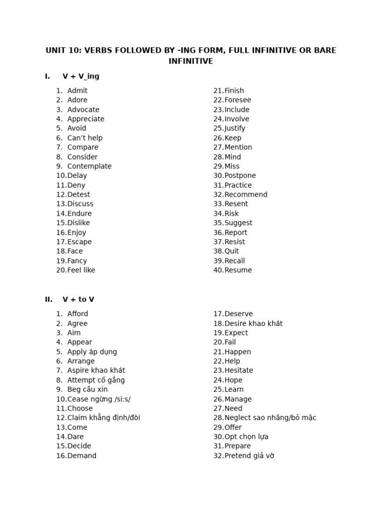 Unit 10 Verbs Forms | PDF