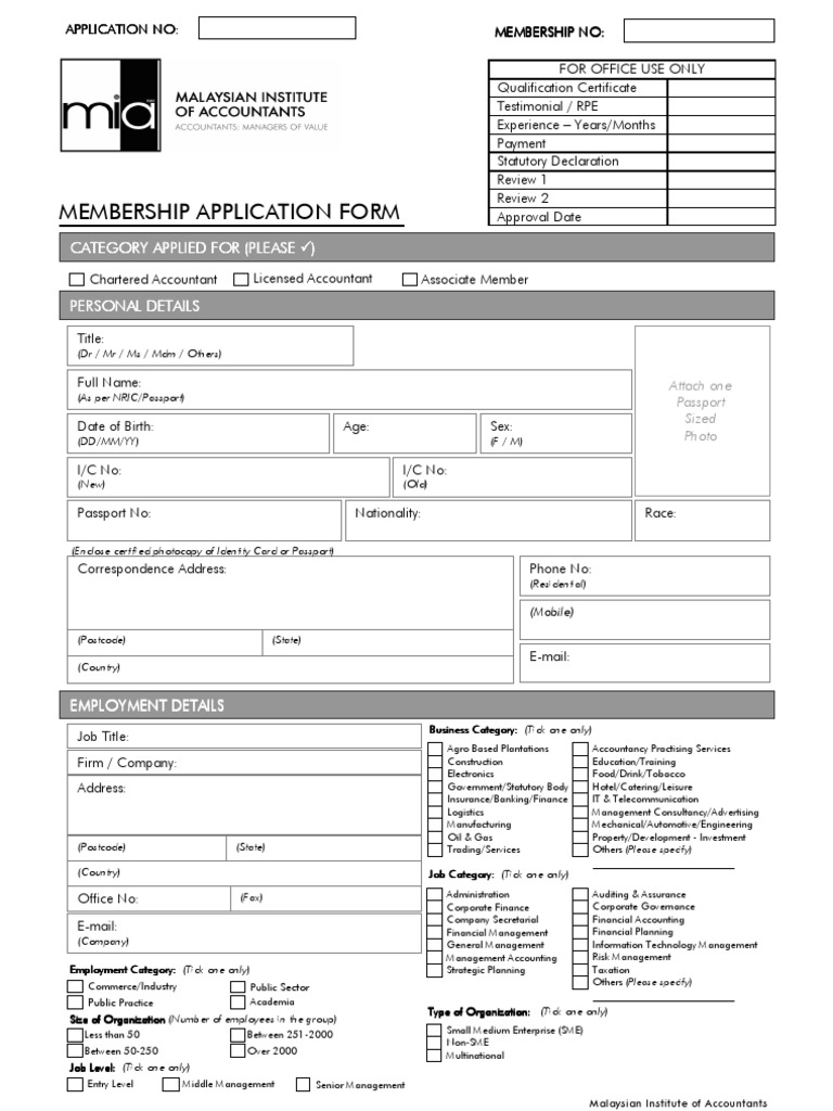 Applicationform MIA | PDF | Accountant | Accounting