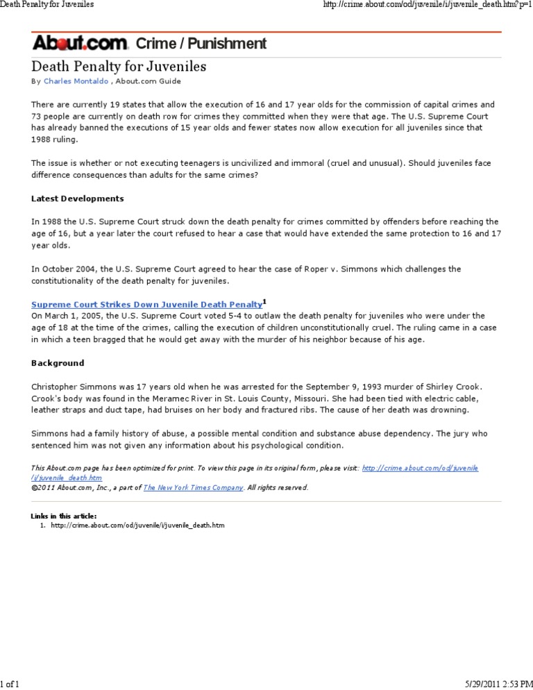 Death Penalty For Juveniles 1 | PDF