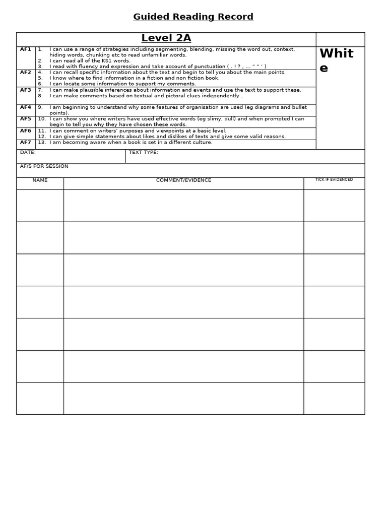 2a Guided Reading Record Sheet | PDF