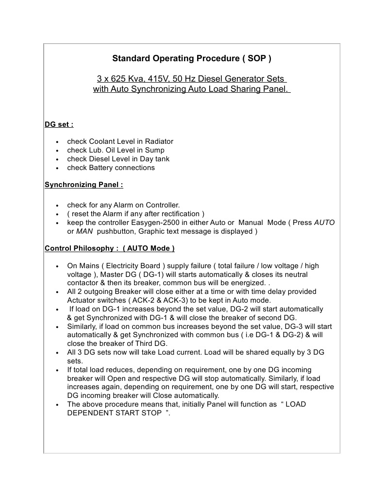 SOP & Control Philosophy | PDF | Mains Electricity | Electrical Engineering