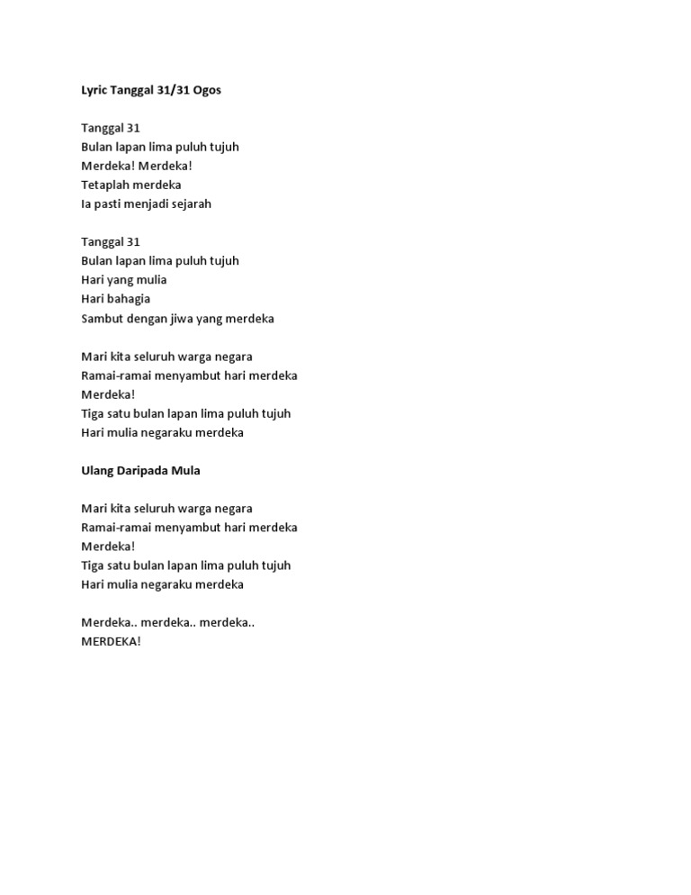 Lyric Tanggal 31 | PDF