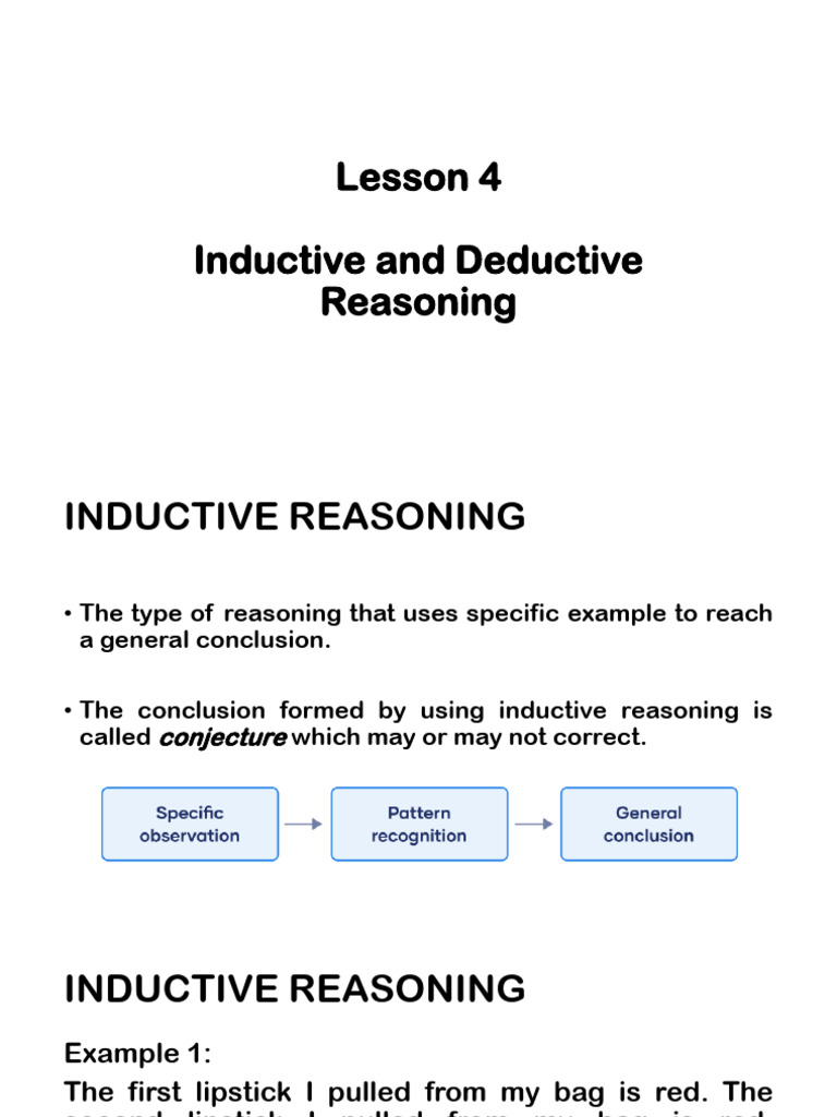 Lesson 4 Inductive and Deductive Reasoning | PDF | Inductive Reasoning ...