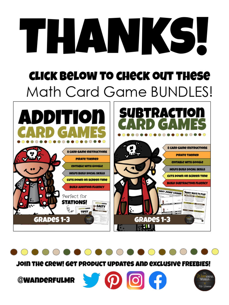 Thanks!: Math Card Game BUNDLES! | PDF