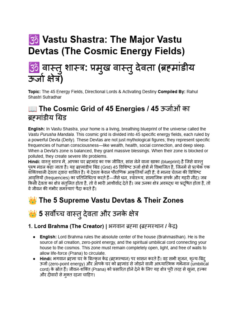 Major Vastu Devtas | PDF