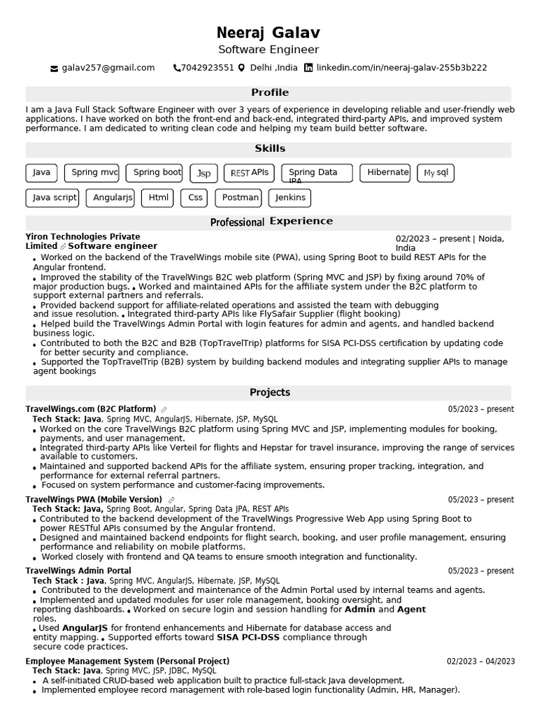Neeraj Galav Resume | PDF