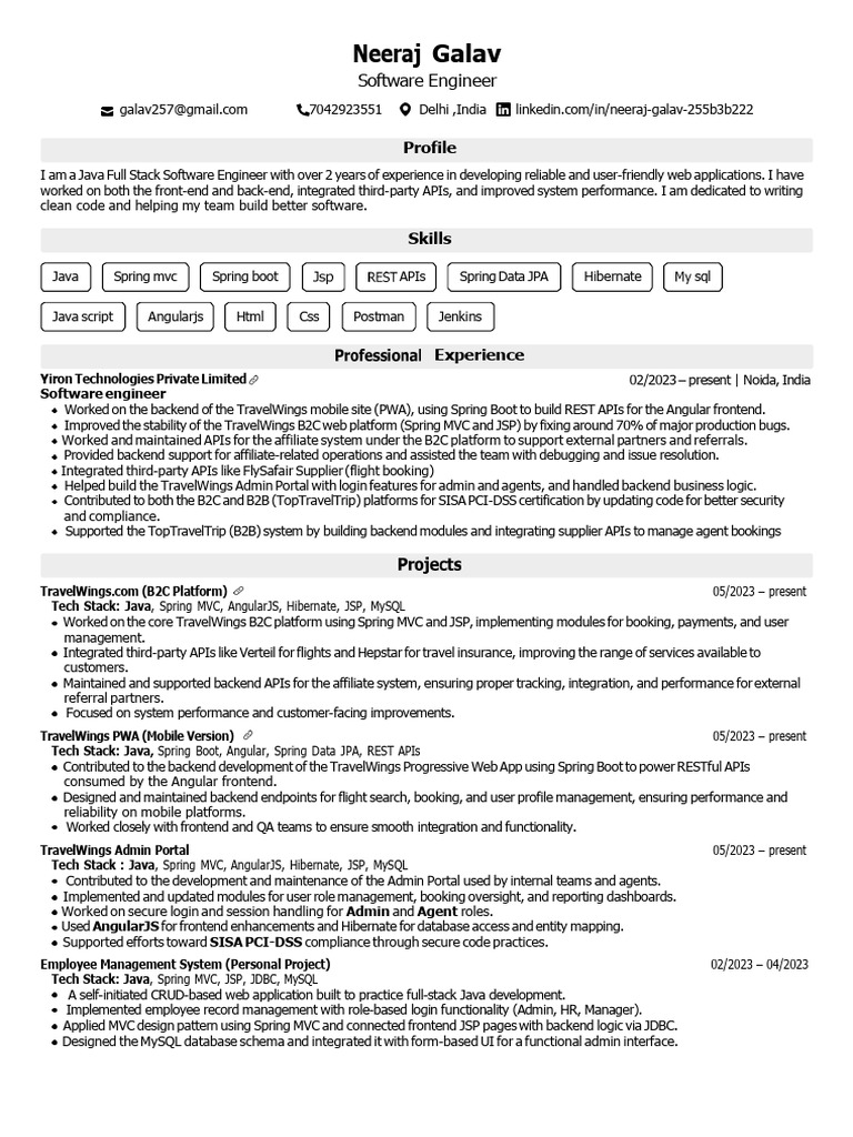 Neeraj Galav Resume | PDF