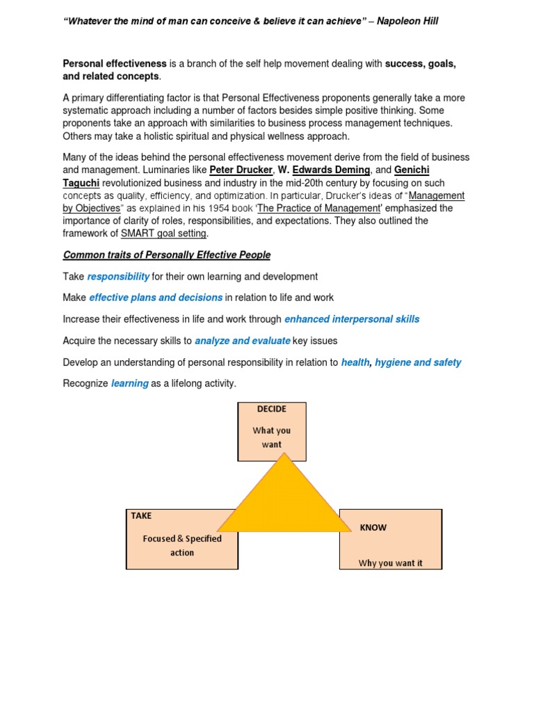 Personal Effectiveness 1 | PDF | Goal | Goal Setting