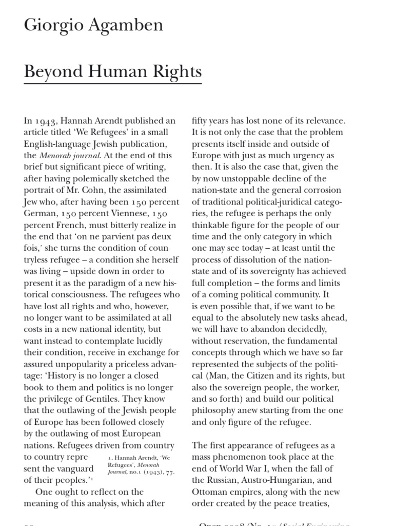 Agamben Beyond Human Rights | PDF | Naturalization | Citizenship Agamben Beyond Human Rights | PDF | Naturalization | Citizenship