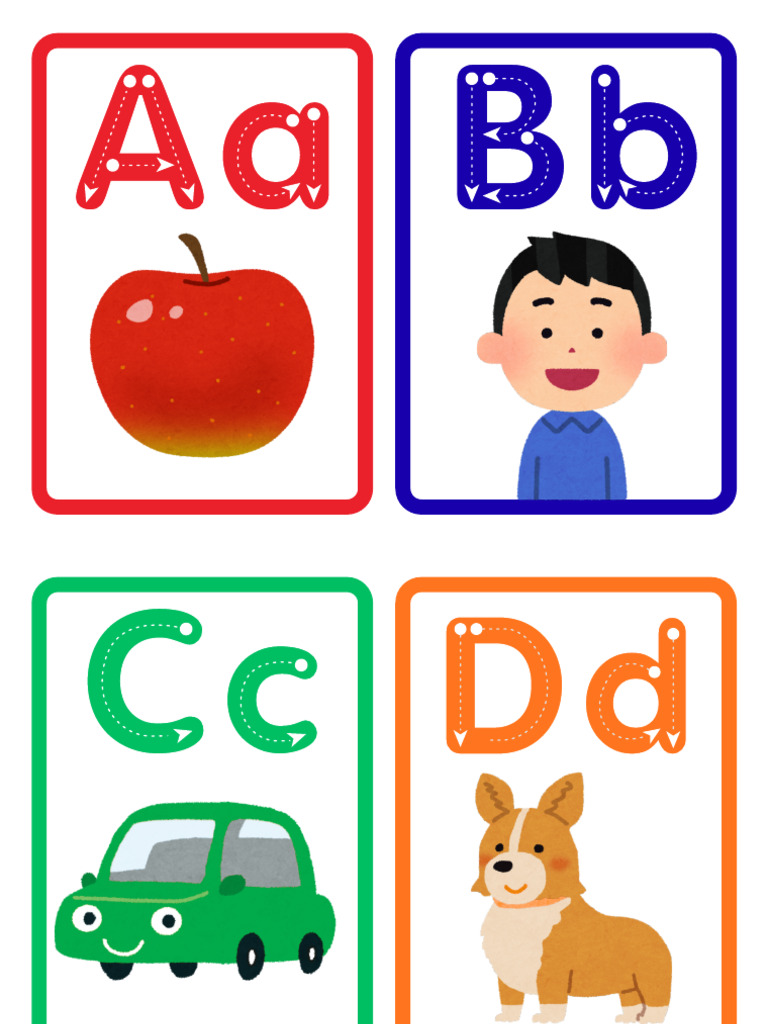 Reading The Alphabet Flashcards in Colorful Flat Illustration Style ...