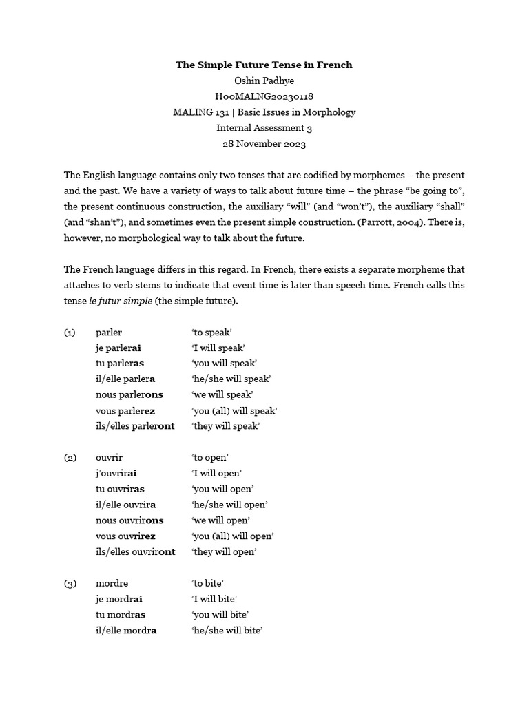 The Simple Future Tense in French | PDF