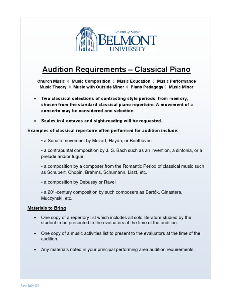Classical Piano Audition Guide | PDF