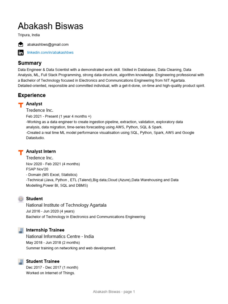 Resume Abakash Biswas | PDF