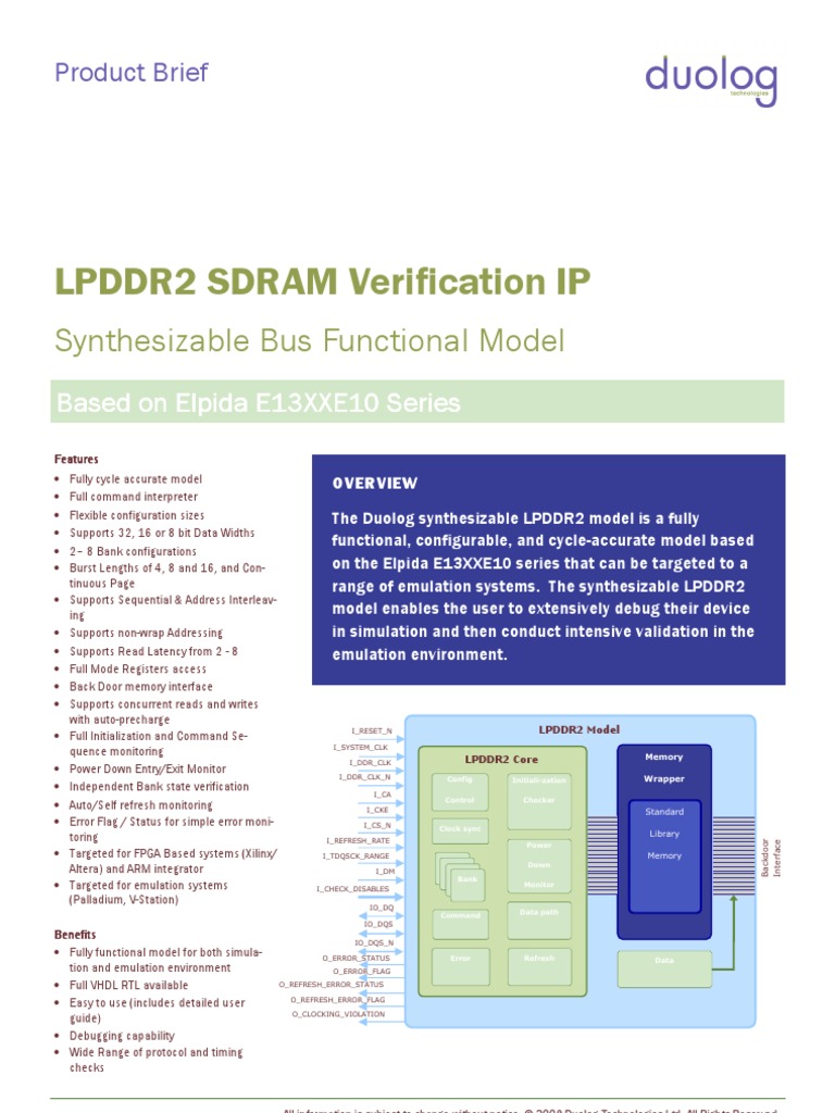 Duolog LPDDR2 Brochure v1 | PDF | System On A Chip | Emulator
