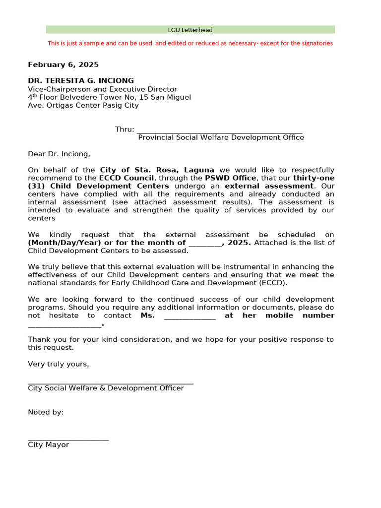 LGU Request For External Assessment Sample Only | PDF