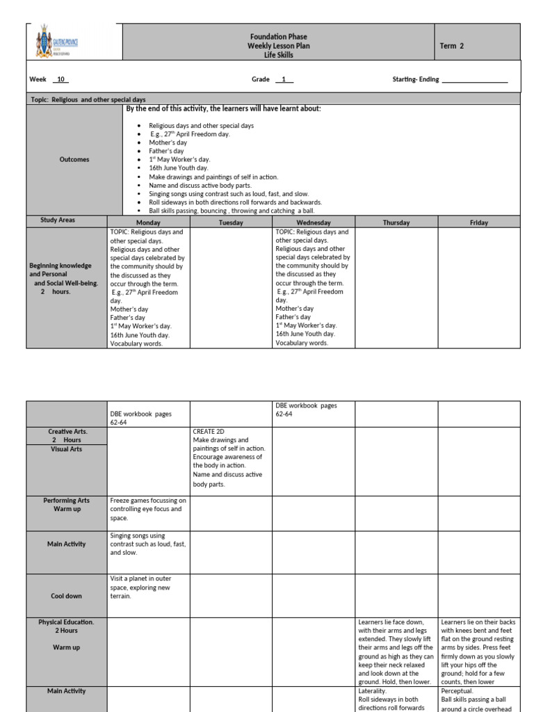 Life Skills Lesson Plans Grade 1 Week 10 1 | PDF