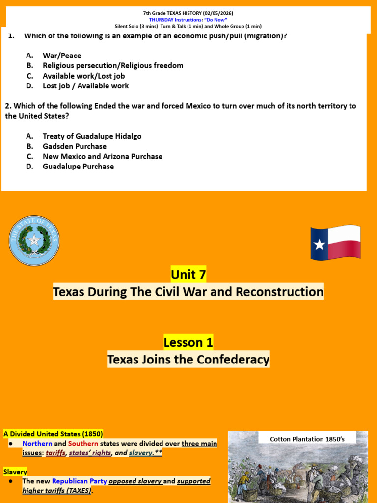 Unit 7 - NEW - Texas During The Civil War and Reconstruction | PDF