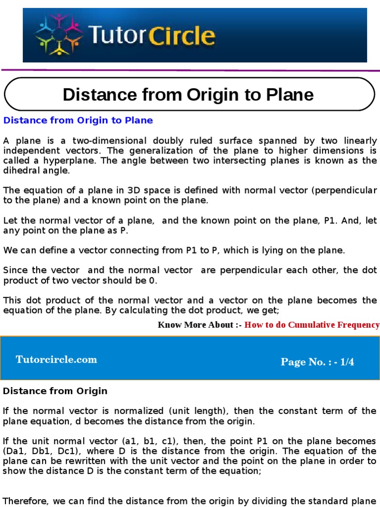 Distance From Origin to Plane | Plane (Geometry) | Vector Space