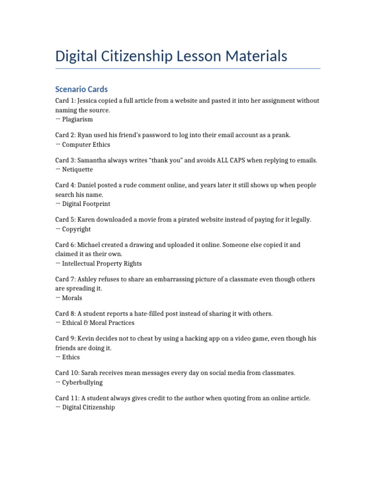 Digital Citizenship Lesson Materials | PDF