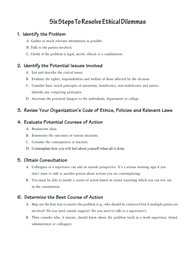 CLASS 10-2-6 Steps To Resolve Ethical Dilemmas | PDF