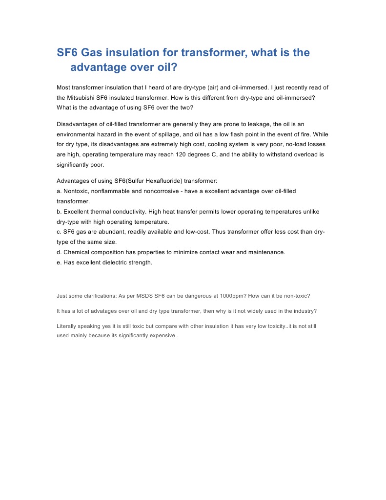SF6 Gas Insulation For Transformer | PDF | Technology & Engineering