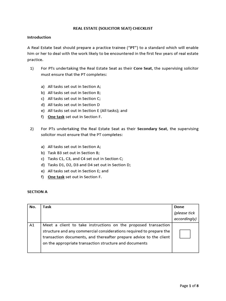 Solicitor Seat Checklist-Real Estate | PDF | Conveyancing | Mortgages