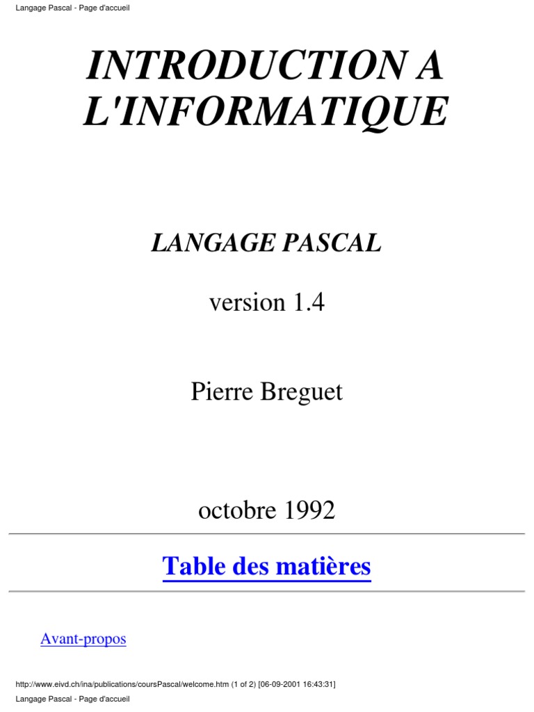 Introduction au Langage Pascal | PDF | Programmation informatique | Programme informatique