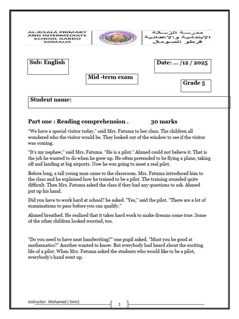 English Mid Grade 7 | PDF