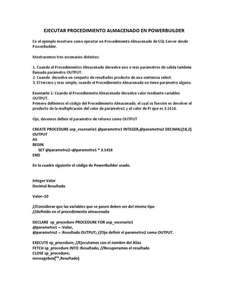Ejecutar Procedimiento Almacenado en PowerBuilder | PDF | Tabla (base de datos) | Servidor SQL ...