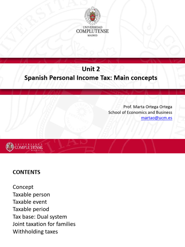 2.a.1 Unit 2 Spanish Personal Income Tax Main Concepts | PDF