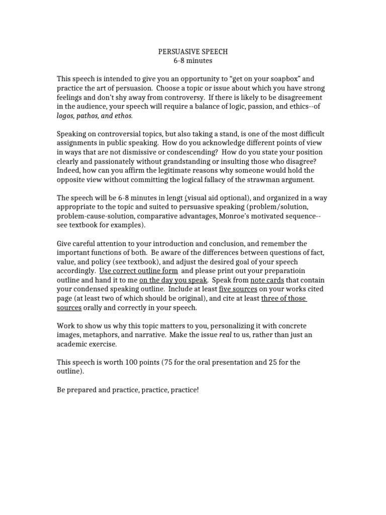 Persuasive Speech Assignment | PDF