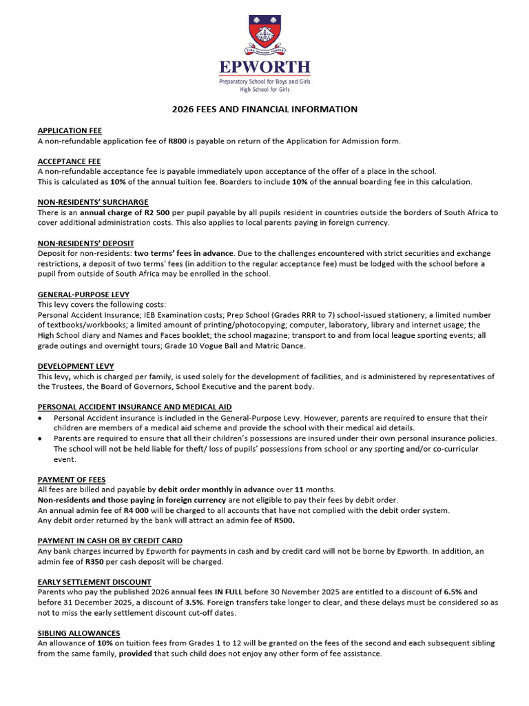Epworth Fee Structure 2026 | PDF