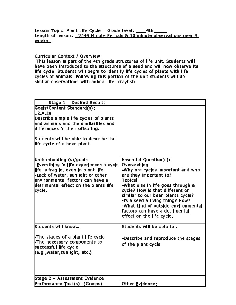 4th Grade Plant Life Cycle Lesson Plan | PDF | Life Cycle Assessment ...