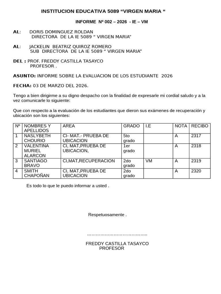 Institucion Educativa 5089 Recuperacion | PDF