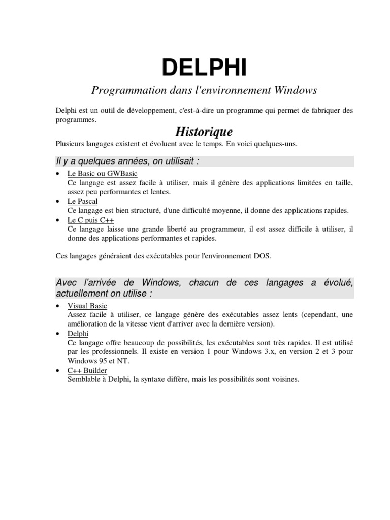 Delphi Pdf Structure De Contrôle C Langage De Programmation