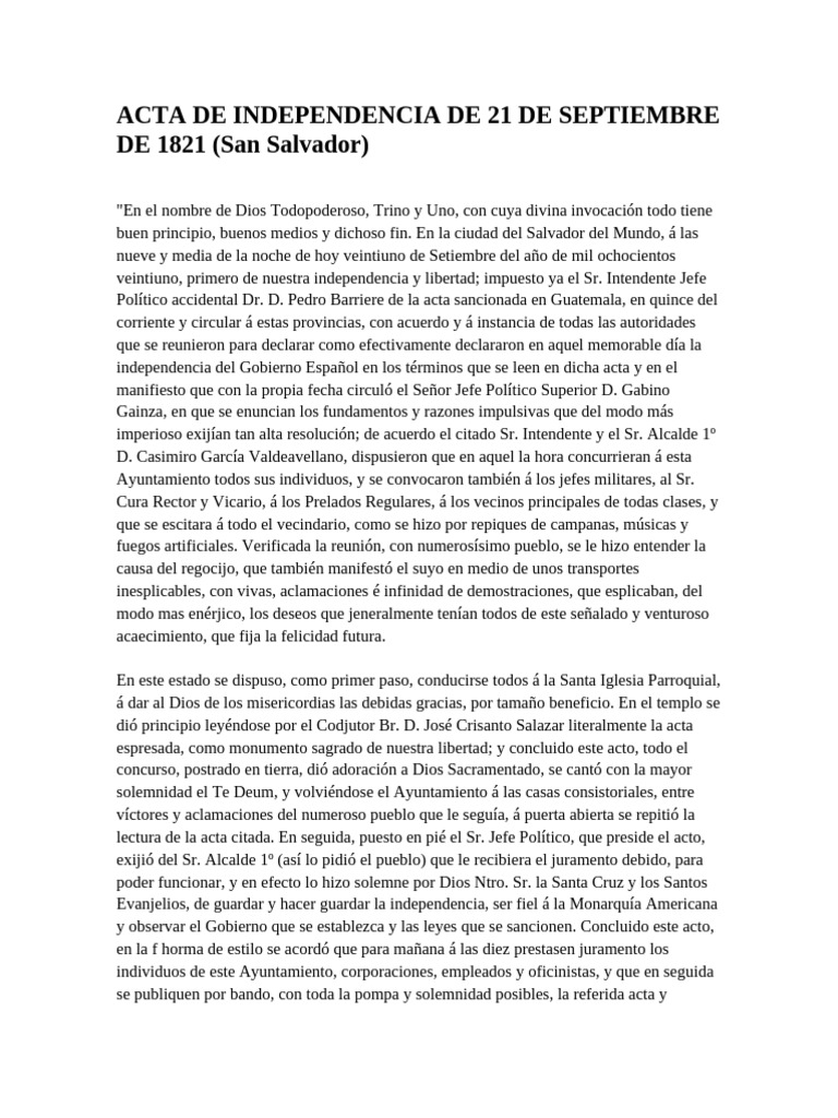 Acta de Independencia de 21 de Septiembre de 1821 | PDF