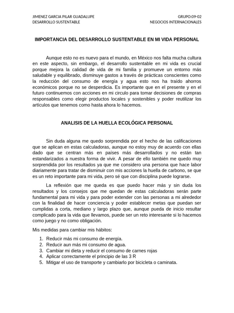 Analisis de La Huella Ecológica Personal | PDF