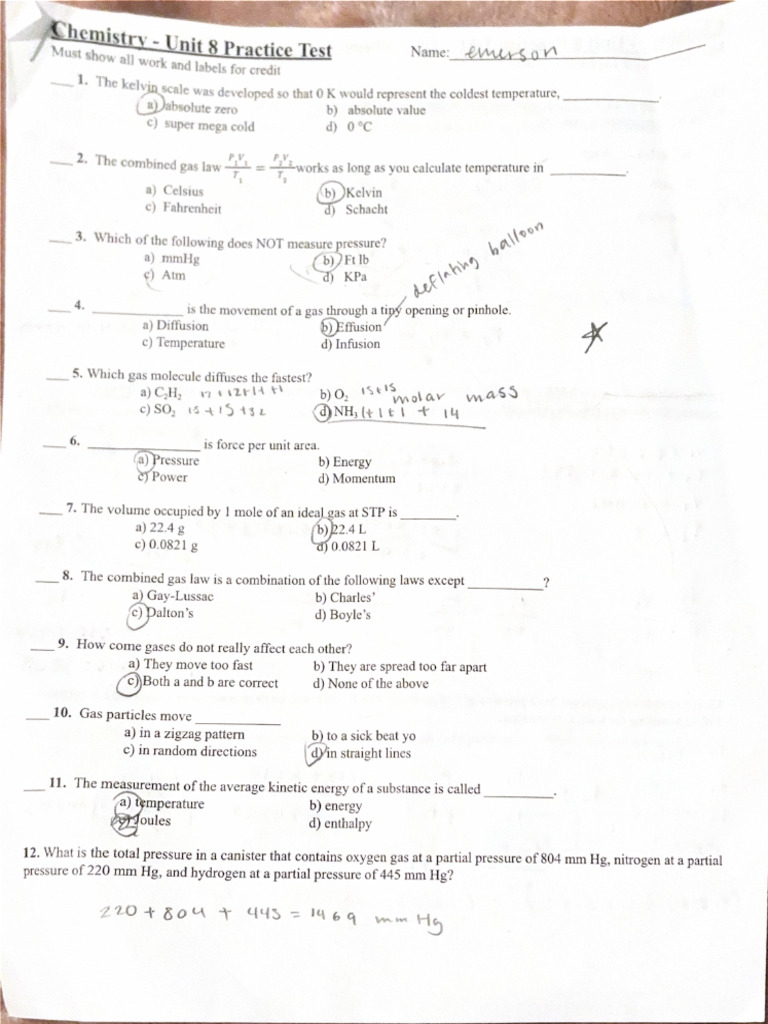 Chemistry - Unit 8 Practice Test | PDF