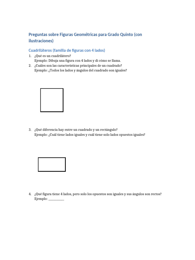 Preguntas Figuras Geometricas Ilustradas Grado Quinto-Con Respuestas | PDF