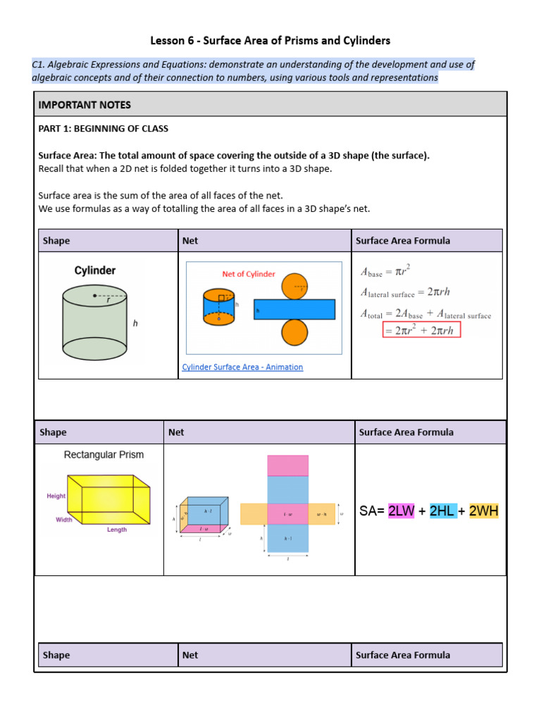 L 5.06 - Surface Area of Prisms and Cylinders | PDF