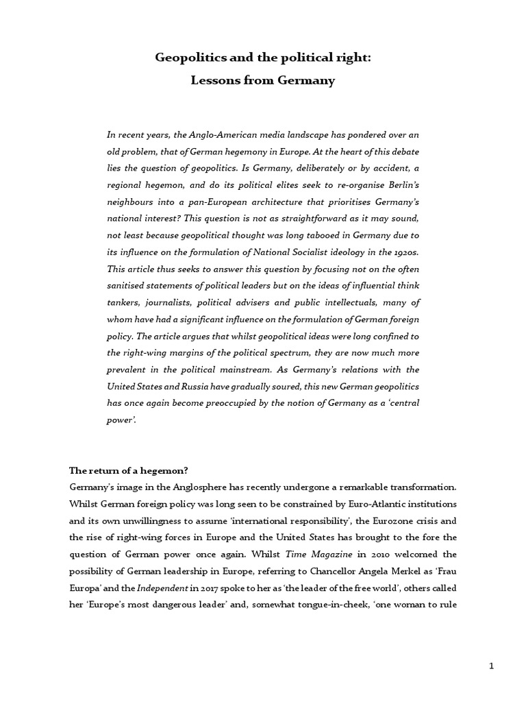 Geopolitics and The Political Right Lesson From Germany | PDF