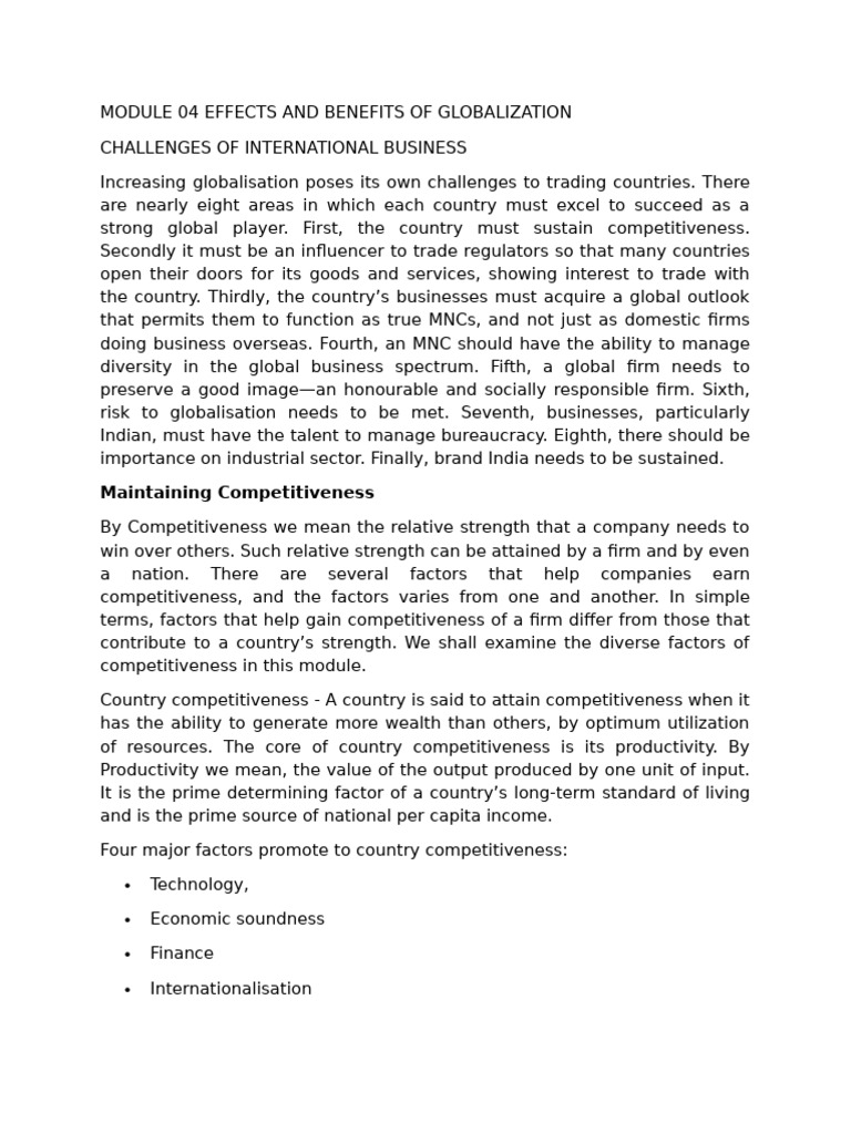 Module 04 Effects and Benefits of Globalization | PDF | Multinational ...