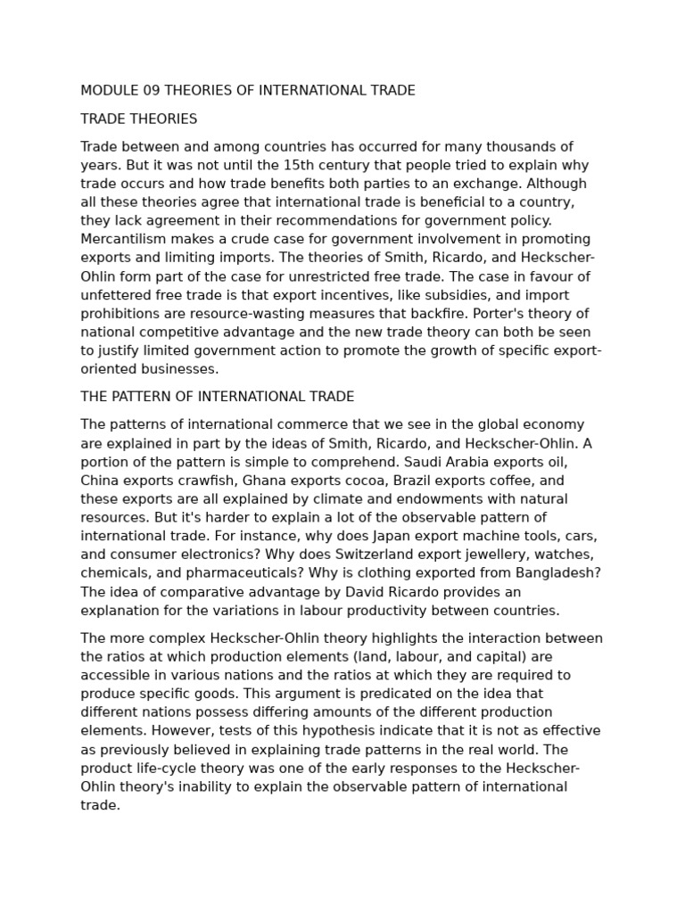 Module 09 Theories of International Trade. | PDF