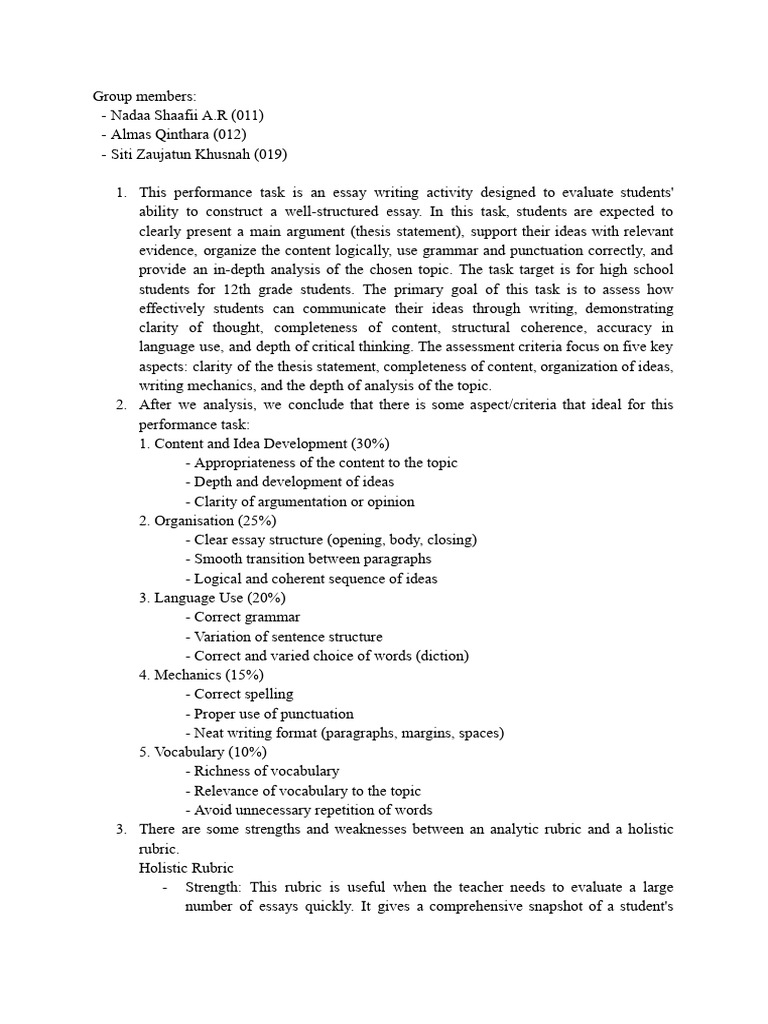 Rubric Analysis - Thara, Khusna, Nadaa | PDF