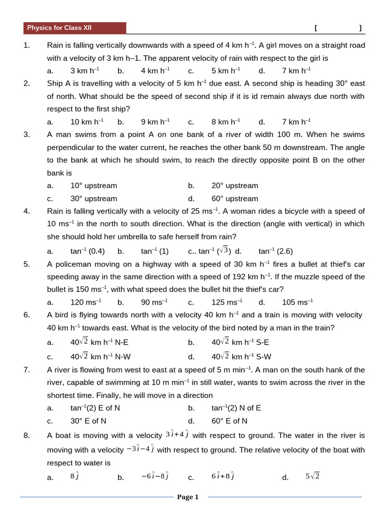 Physics Exam Material For Class XII Important Worksheet | PDF