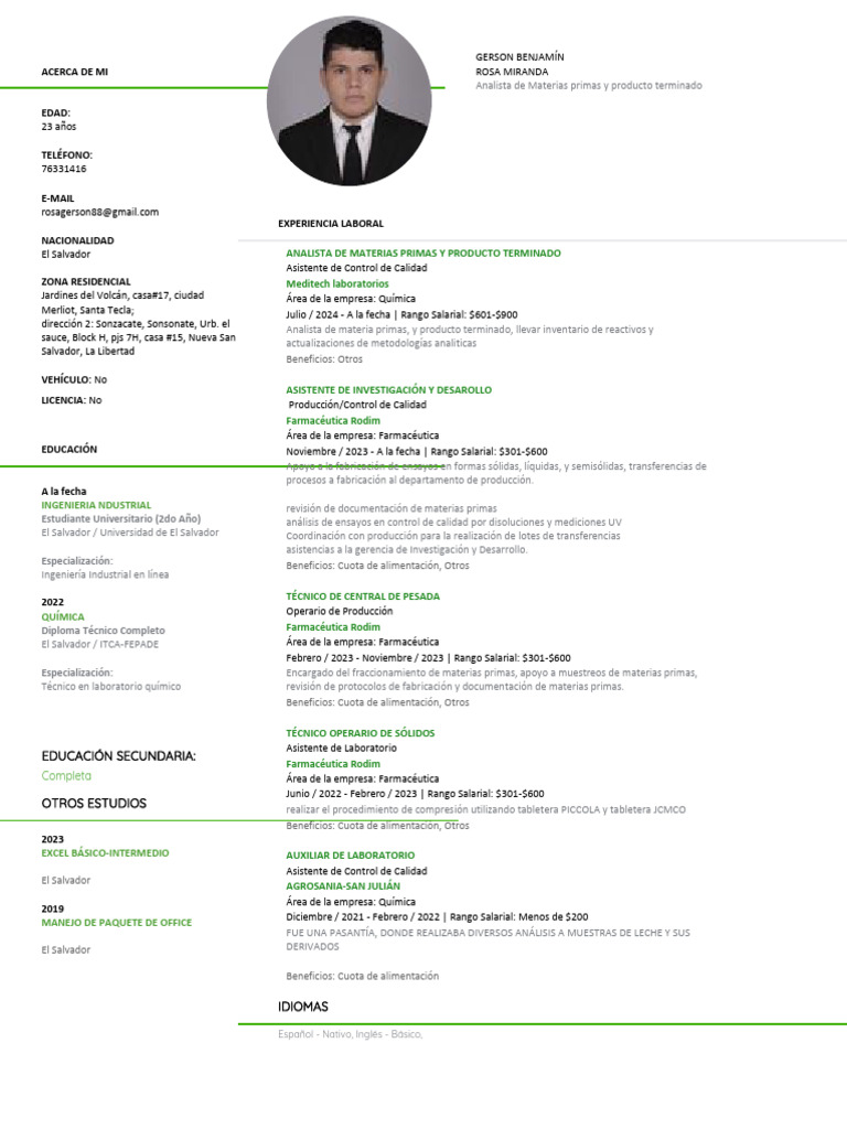 Gerson Benjamin Rosa Miranda (1) CV | PDF | El Salvador
