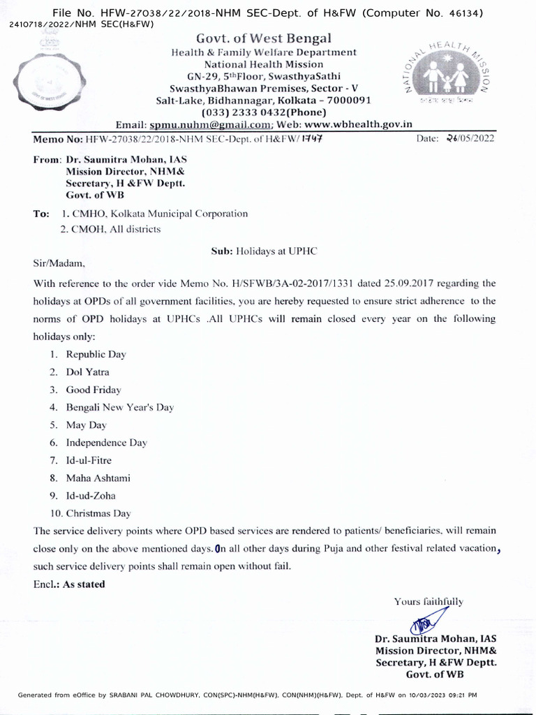 OPD - Holiday List-1 | PDF